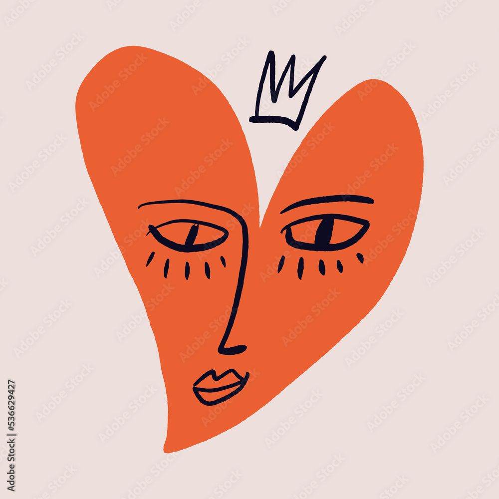 Cute funky doodle heart face emoji, vector Valentines clipart fancy ...