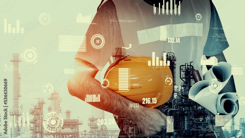 Future factory plant and inventive energy industry concept in creative ...