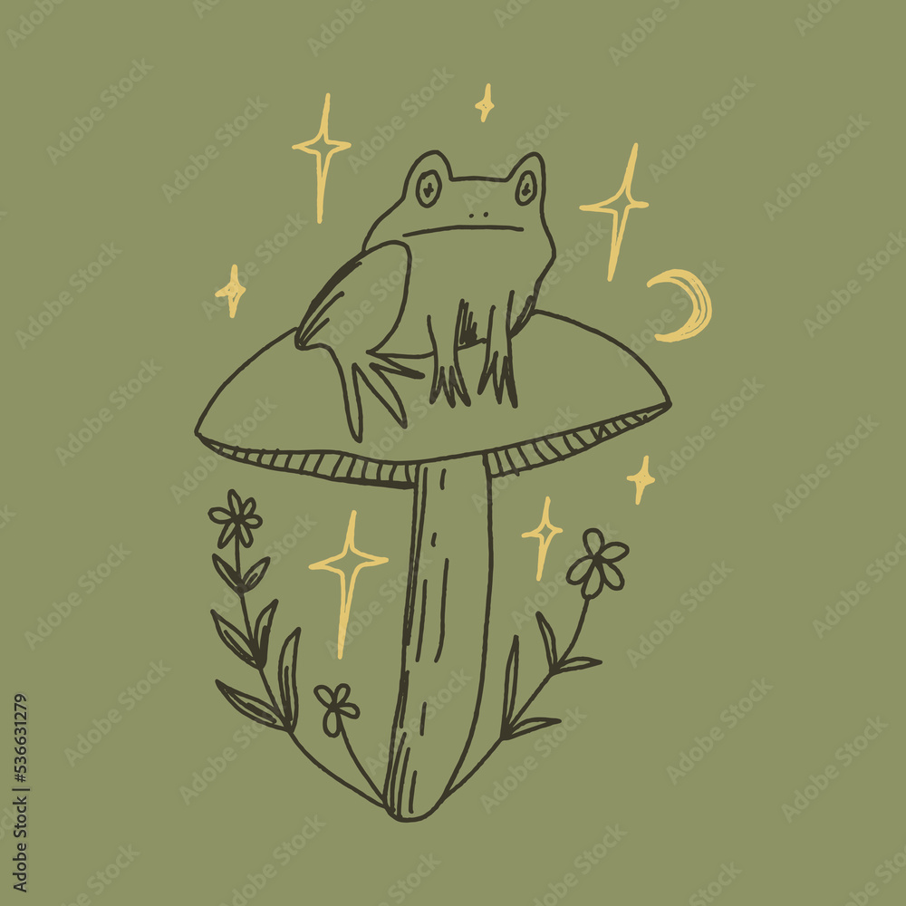 Groovy mushroom hippie frog or toad and mushroom vector and jpg ...