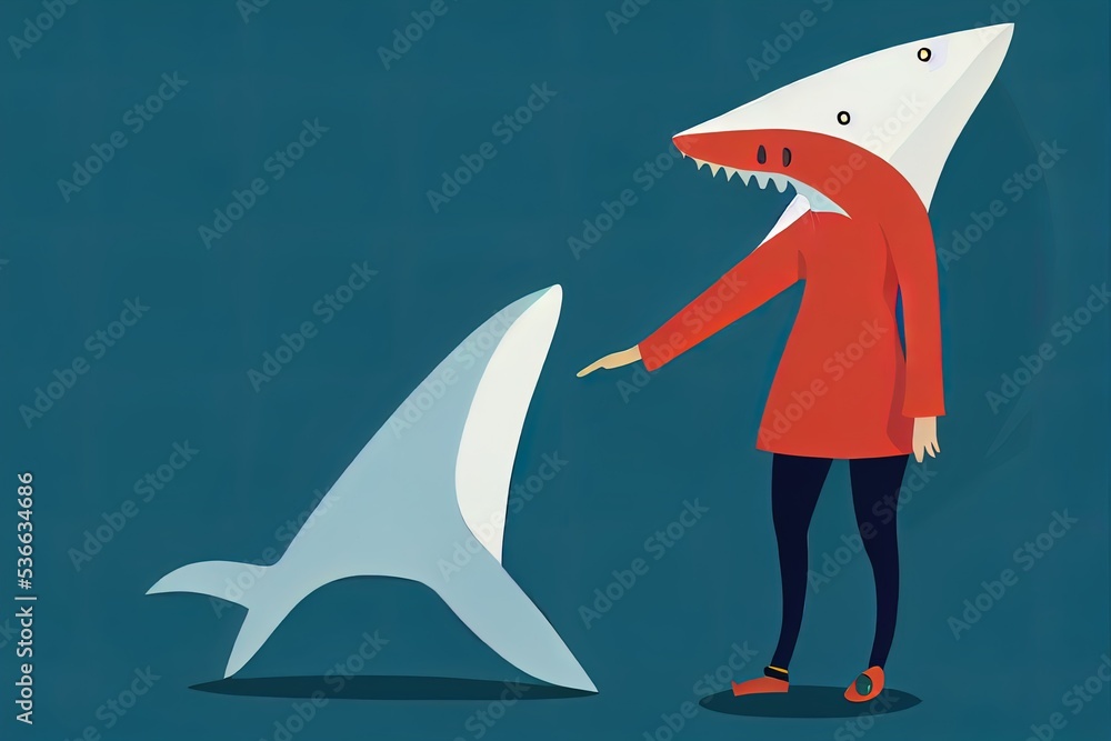 A girl shark, isolated 2d illustration. Cartoon humanized hipster shark ...
