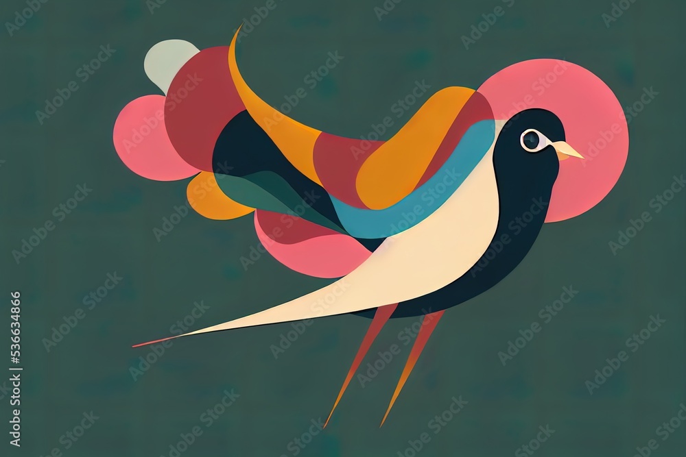 A Hipster Bird Hovering in the Air, isolated 2d illustration ...