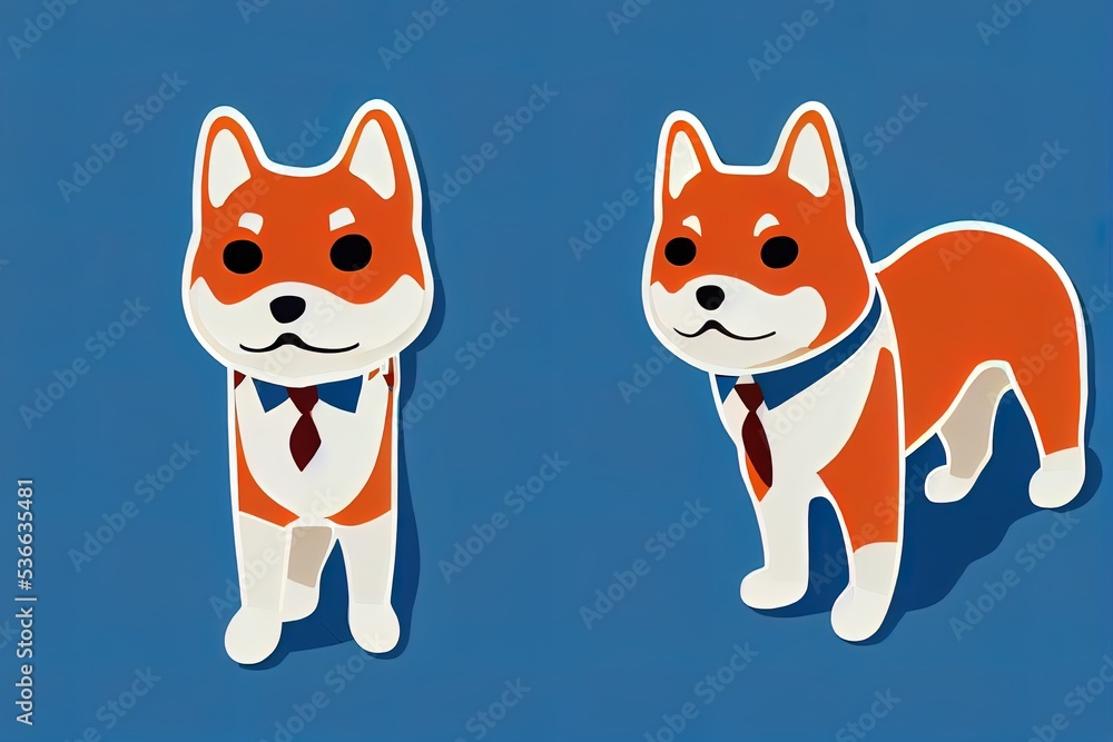 An Urban Dog, isolated 2d illustration. Cartoon picture of a calm Shiba ...