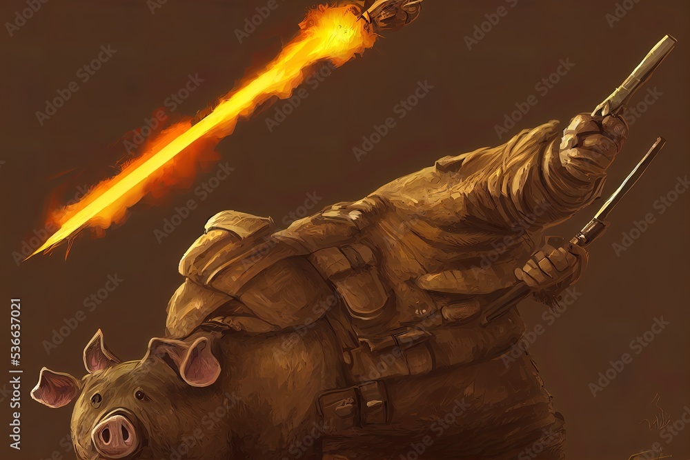 Anthropomorphic pig soldier with weapon. Digital illustration. Concept ...
