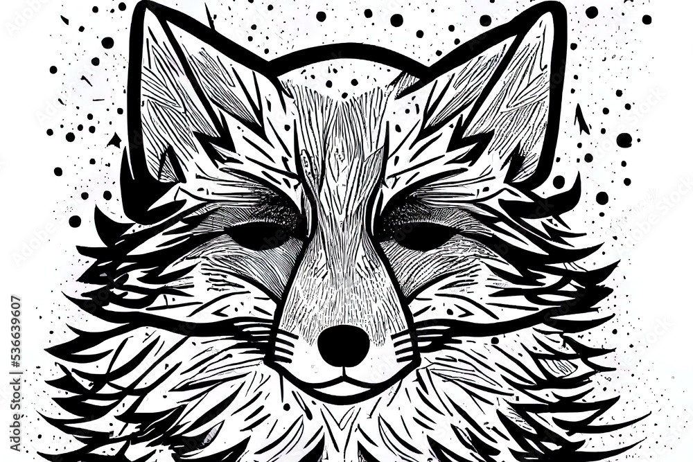 A hipster fox, 2d illustration. Sketch drawn anthropomorphic fox hiding ...
