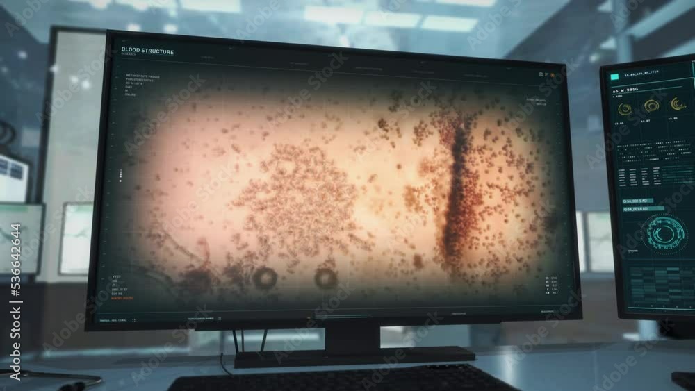 Microscopic inspection of the blood structure organisms. Microscopic ...