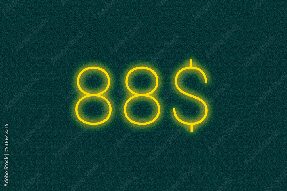 88$ dollar logo. eighty-eight dollar neon sign. Number eighty-eight on ...