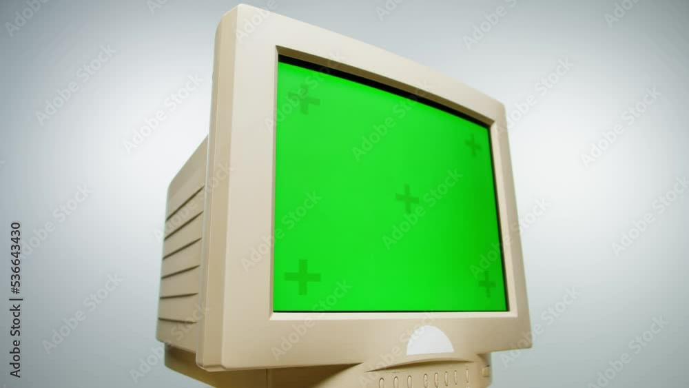 Retro pc with chroma key green screen, Old computer studio close-up ...