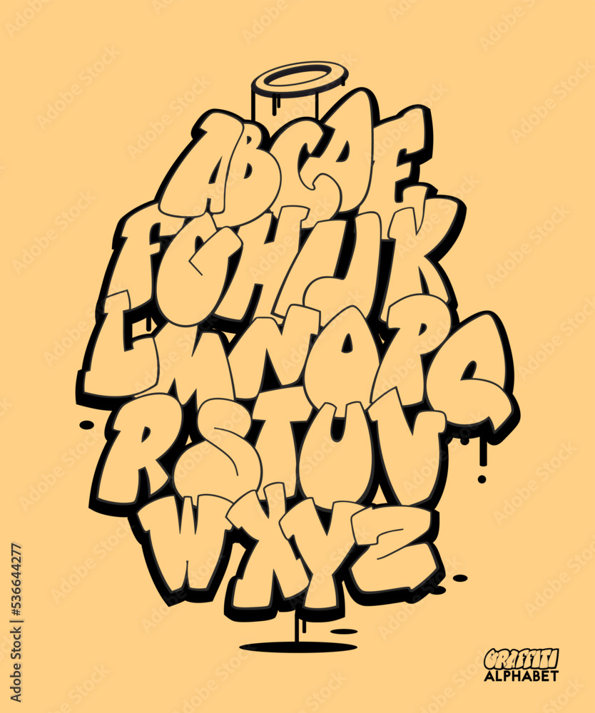 Graffiti alphabet. Comic style hand drawn font set. Stock Vector ...