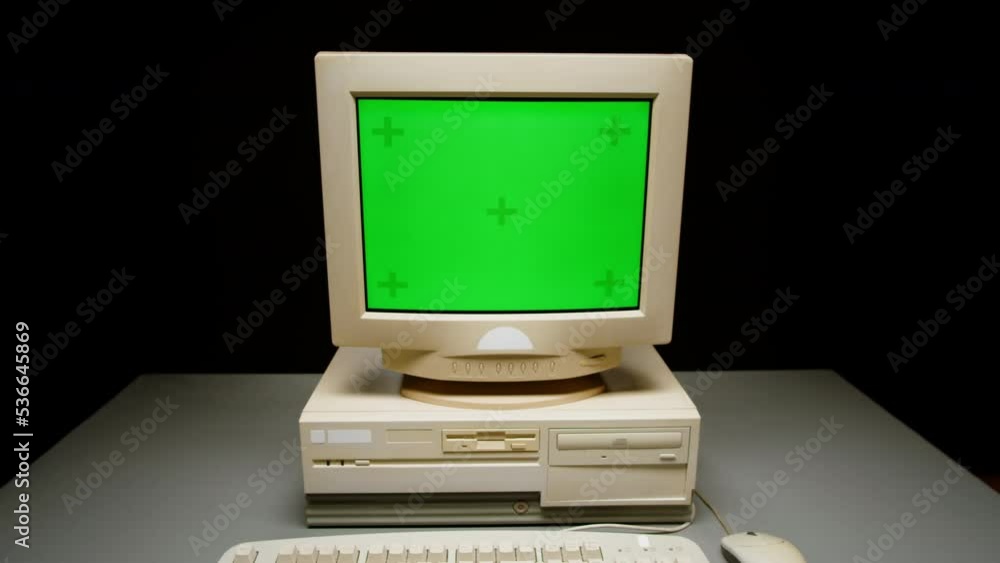 Retro pc with chroma key green screen, Old computer studio close-up ...