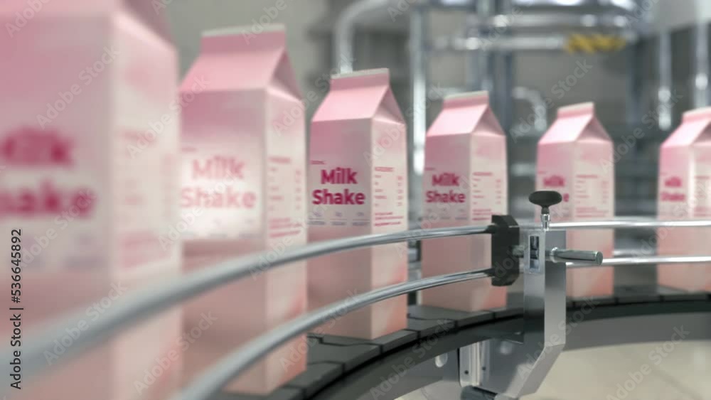 Producing Milk Shake Cartons On Modern Automatic Conveyor Belt ...