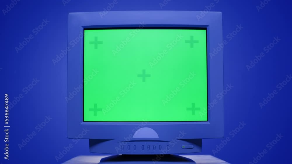 Retro pc with chroma key green screen, Old computer studio close-up ...
