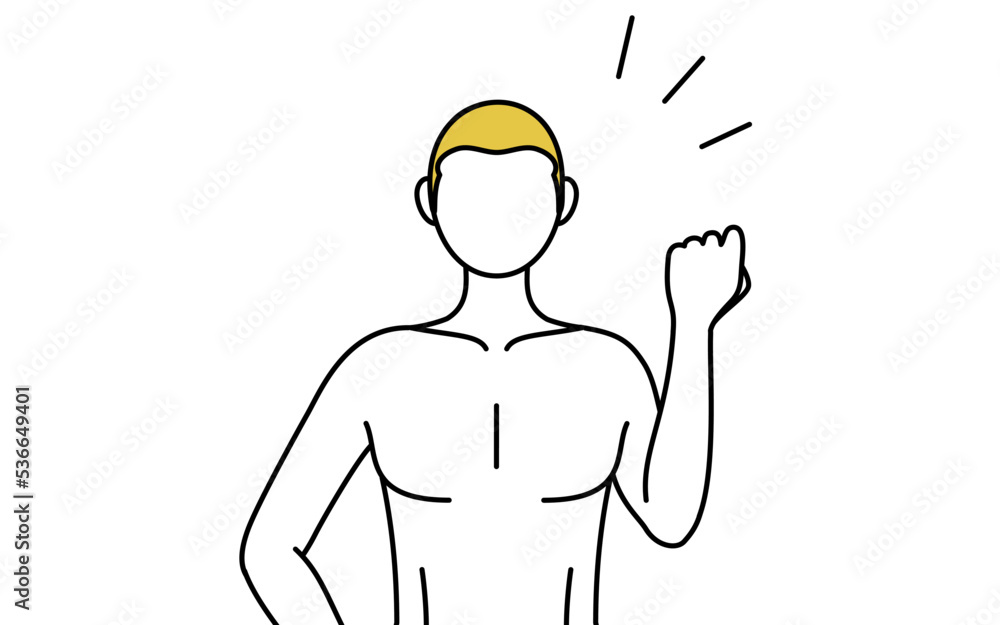 Line drawing of a man with epilation, fist raised in an encouraging ...
