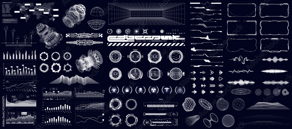 Digital HUD collection for UI, UX, GUI projects. Hi-tech futuristic user elements - circle ...