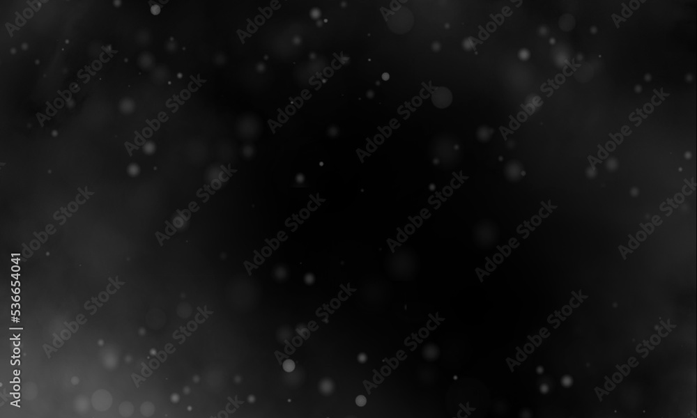 Falling snow at night. Bokeh lights on black background, flying ...