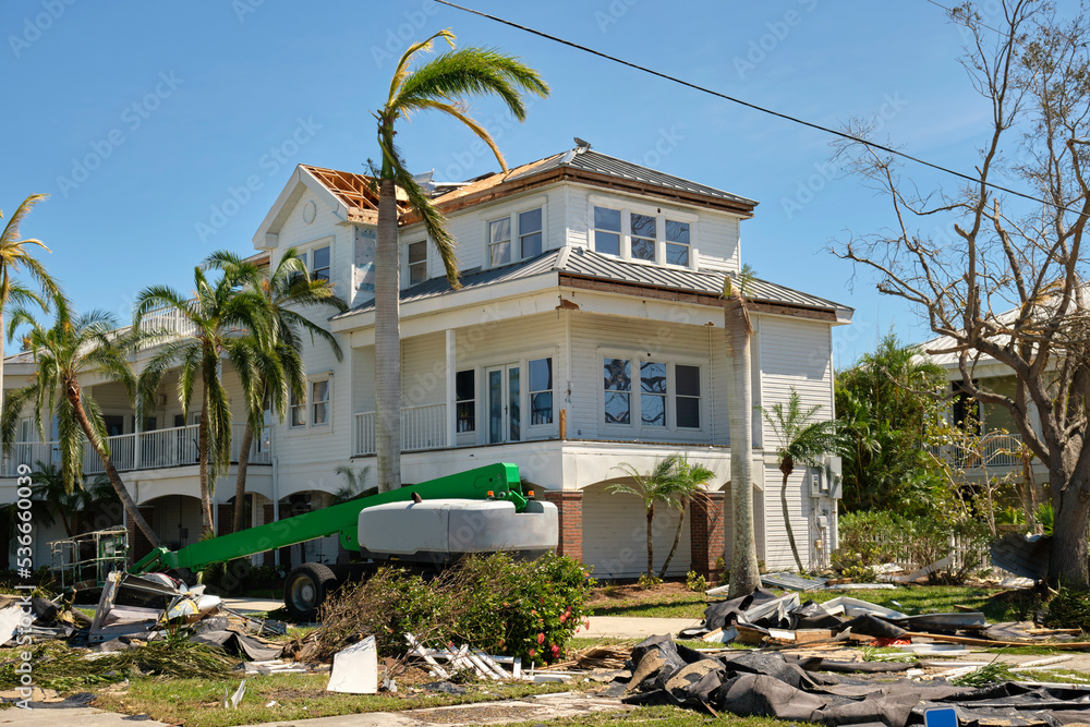 Destroyed by hurricane Ian expensive house in Florida residential area ...