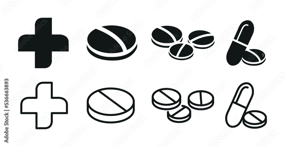 Medicine Icon Set In Flat Style. Health, Pharmacy Drugs, Healthcare ...