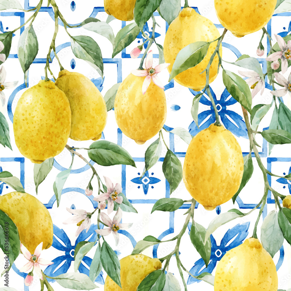 Beautiful vector seamless pattern in Sicilian style with hand drawn ...