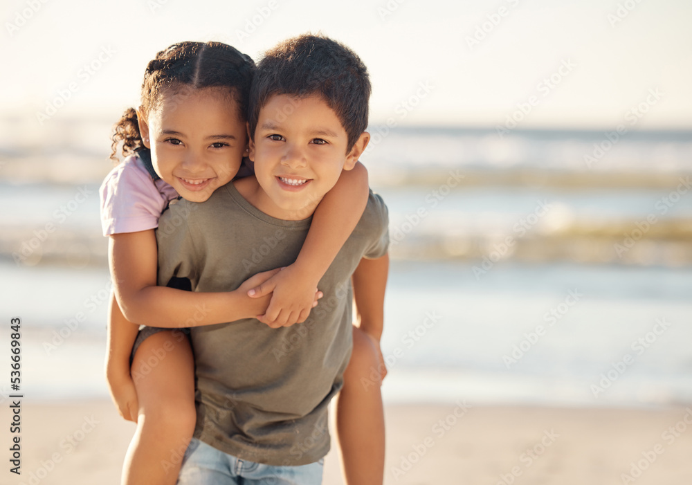 Photo & Art Print Portrait of boy and girl at the beach during family ...