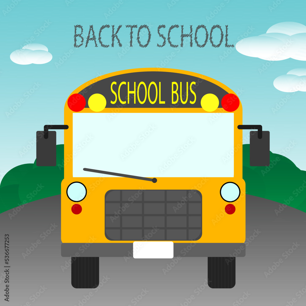 Back to school vector design. Yellow school bus and back to school text ...