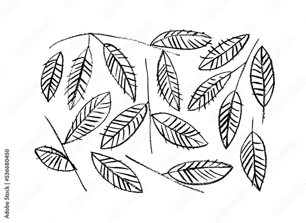 Contour drawing of branches with leaves with decorative veins. Vector ...