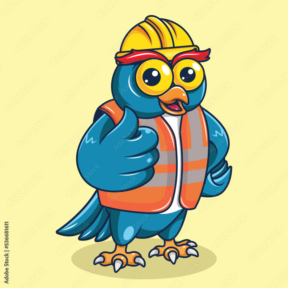 Worker owl wearing safety vest and safety helmet cartoon illustration ...