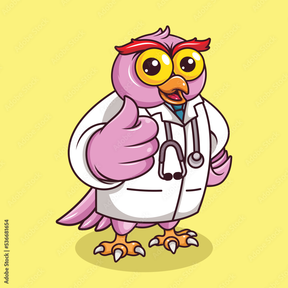 Cute owl doctor giving thumbs up cartoon illustration Stock Vector ...