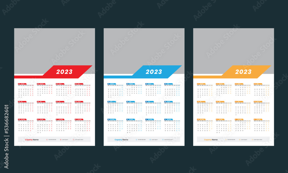 2023 One page wall calendar design template, modern 12 month one page ...