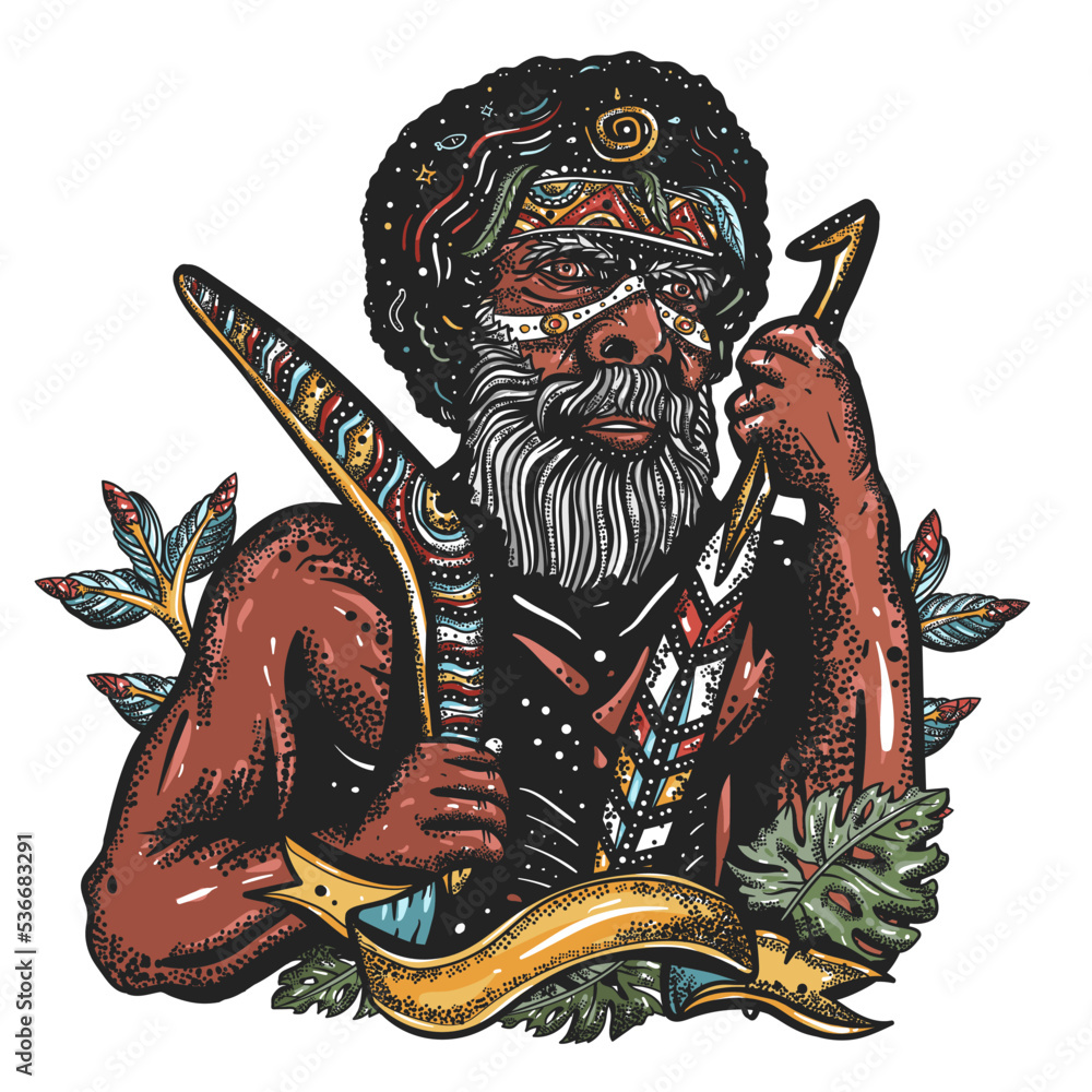 Australian ethnic tribe aboriginal man. Ancient warrior. Old school ...
