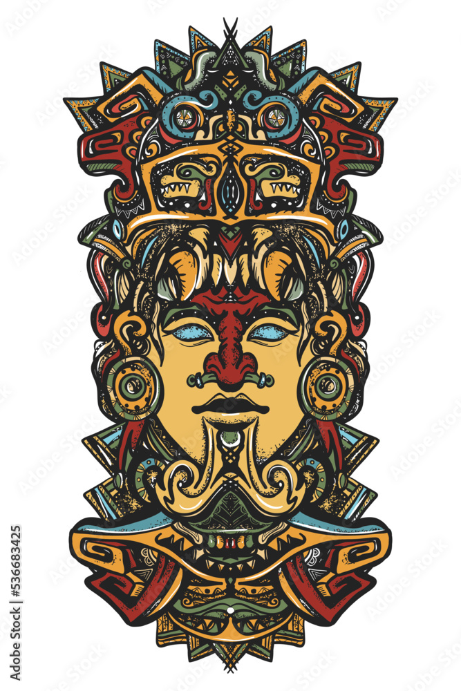 Ancient aztec totem, Mexican god. Mayan civilization. Idol. Old school ...