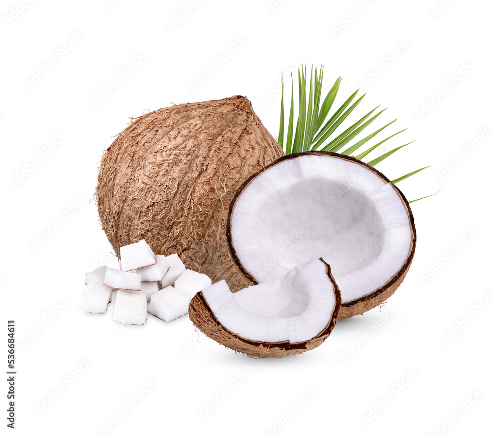Coconut with leaves isolated on transparent background. (.PNG) Stock ...