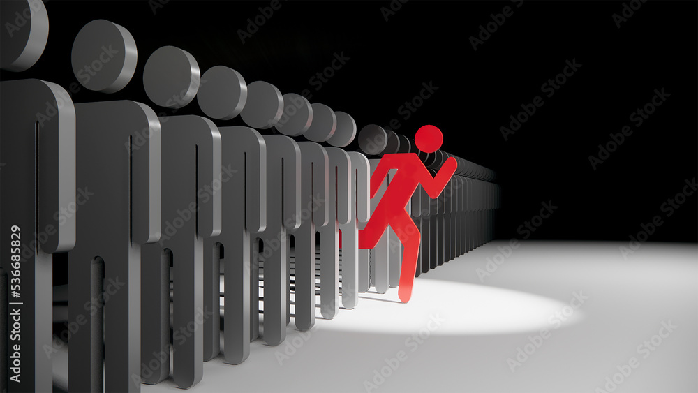 Human 3d red stick figure standing out from crowd 3d illustration Stock ...