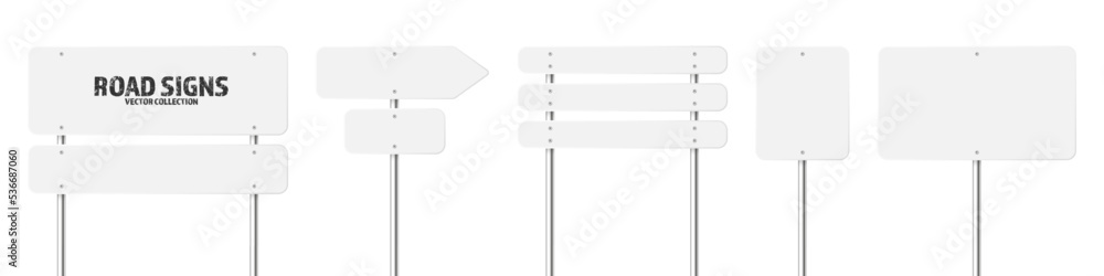 Various road, traffic signs. Highway signboard on a chrome metal pole ...