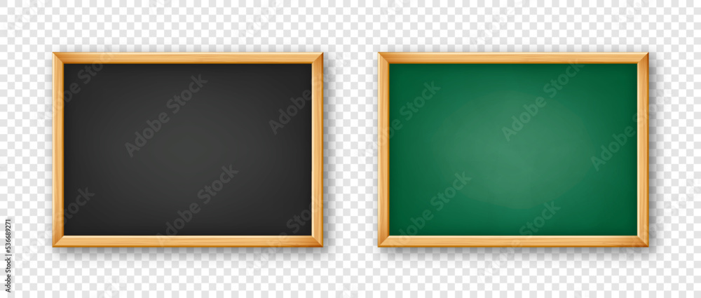Realistic blank chalkboard in a wooden frame. School blackboard with ...