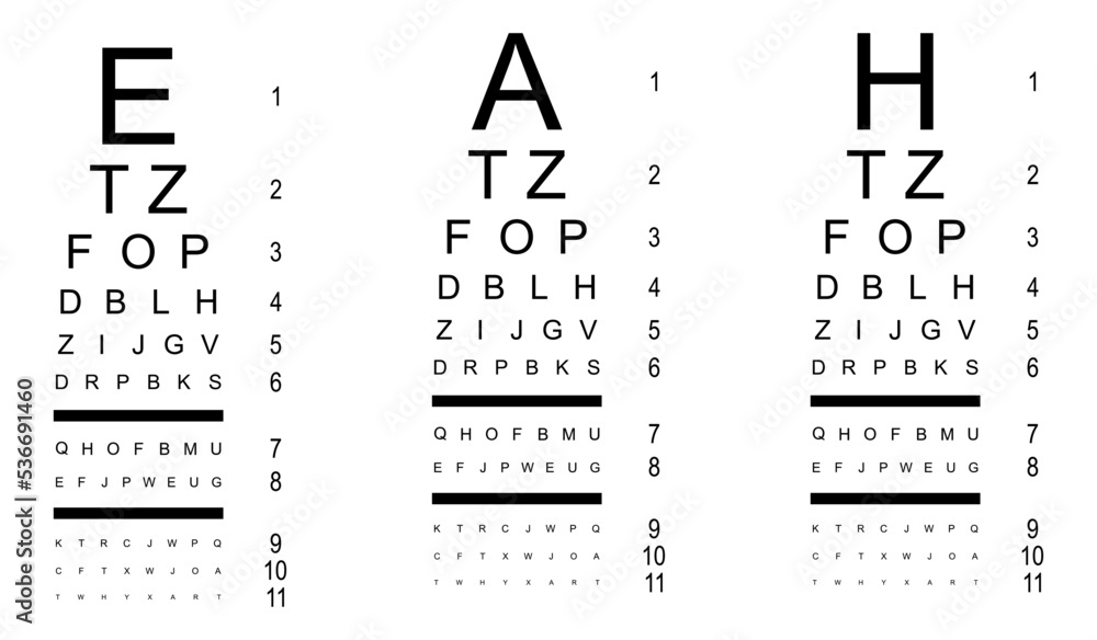 Set of Test visual measure icon, optical chart letter symbol ...