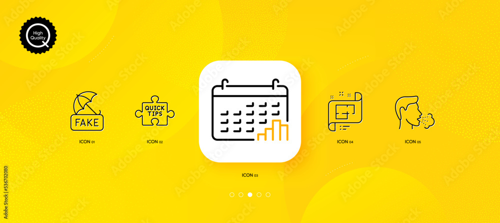 Architectural plan, Cough and Quick tips minimal line icons. Yellow abstract background ...