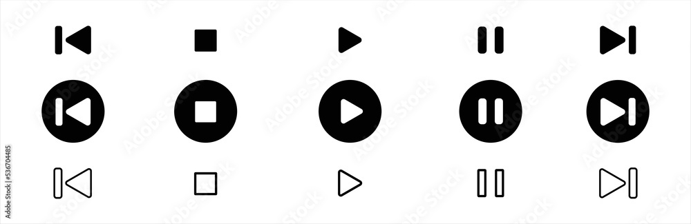 Play and pause icon set. Media player icon set. Music player icon set ...