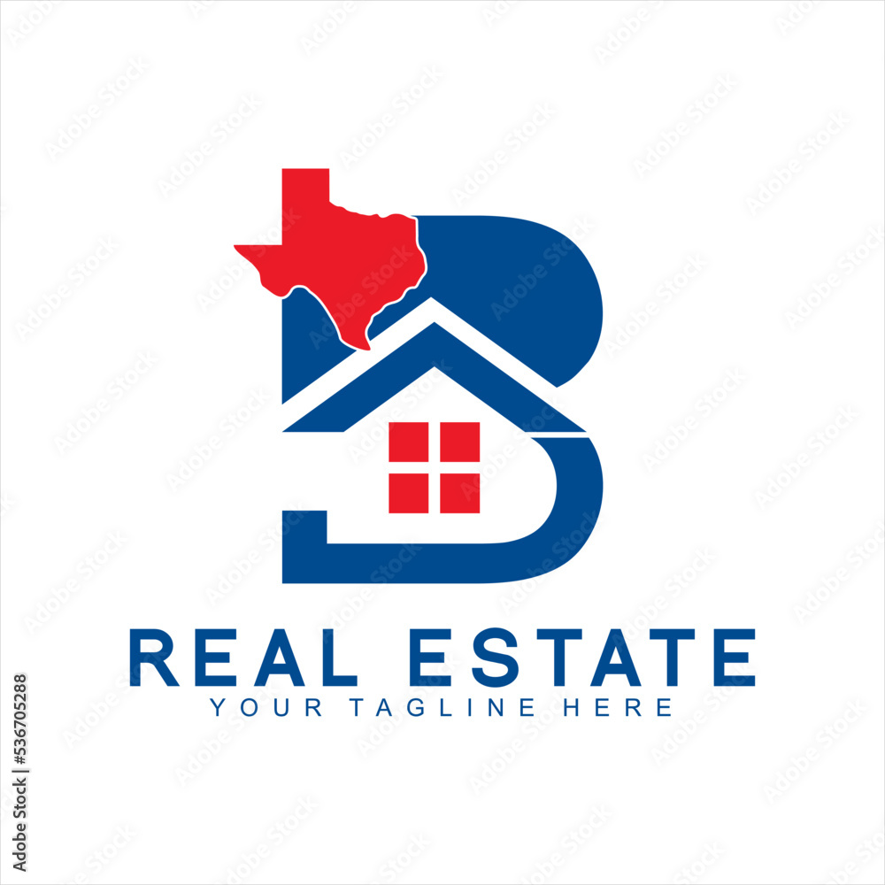 Real Estate logo design with letter B concept and texas map. Stock ...