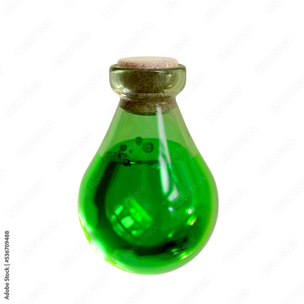 Bottle with green potion 3D rendering PNG file. Stock Photo | Adobe Stock