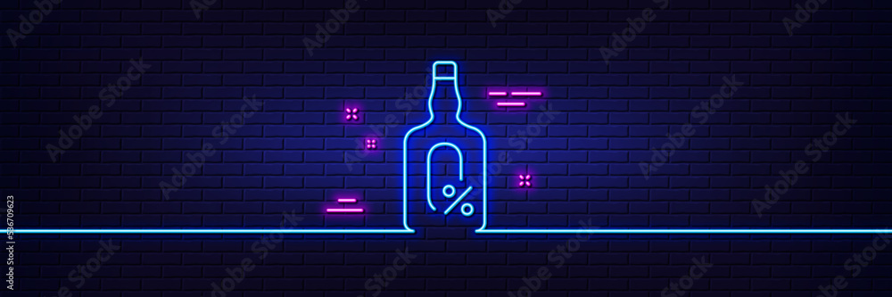 Neon light glow effect. Alcohol free line icon. Whiskey bottle sign ...