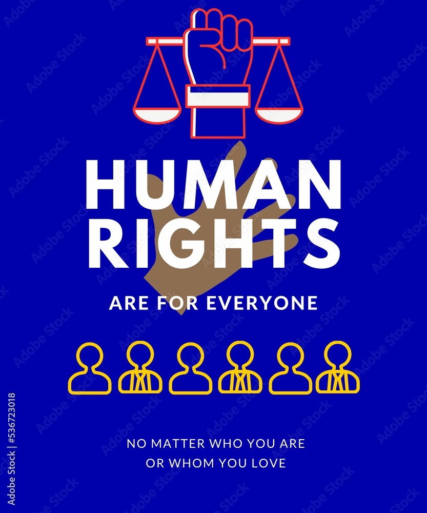 Human rights day illustration with raised hand. December 10, World ...