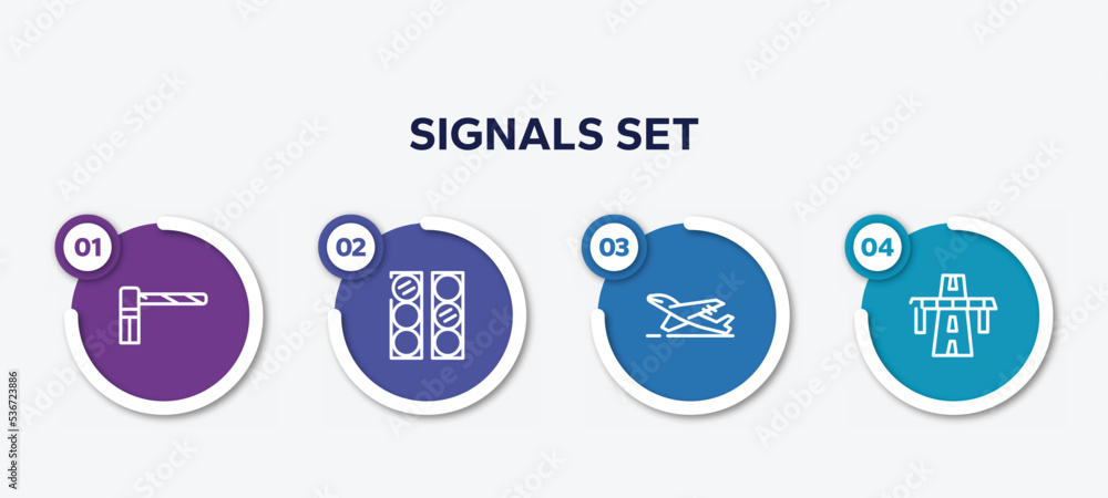 infographic element template with signals set outline icons such as ...