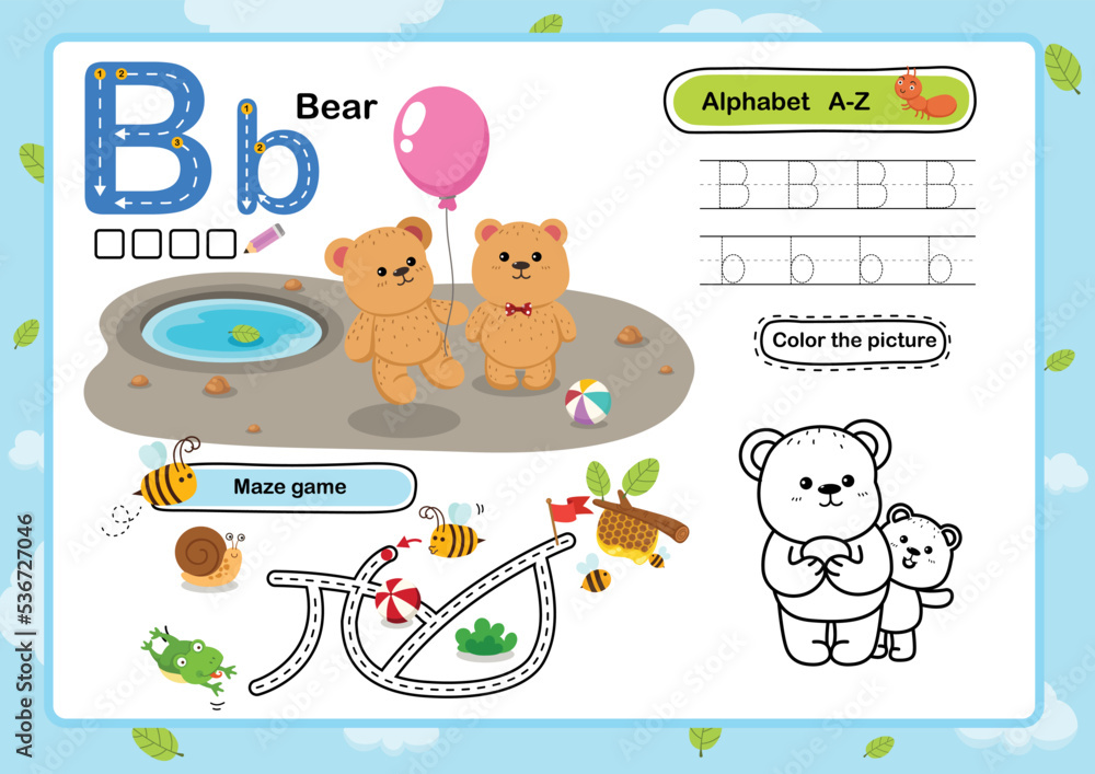 Alphabet Letter B-Bear exercise with cartoon vocabulary illustration ...