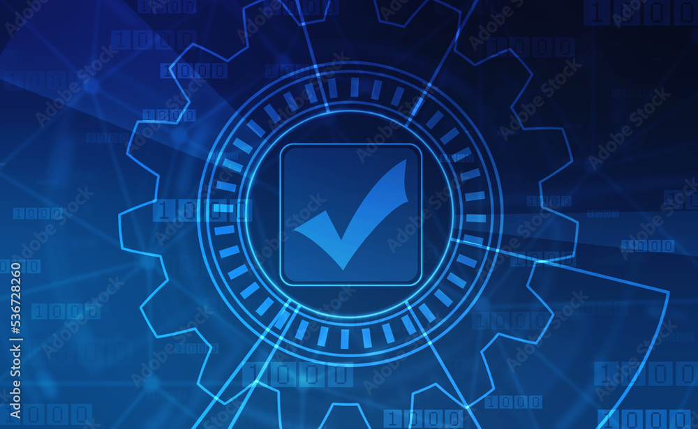 Check mark symbol in digital background, Technology abstract background ...