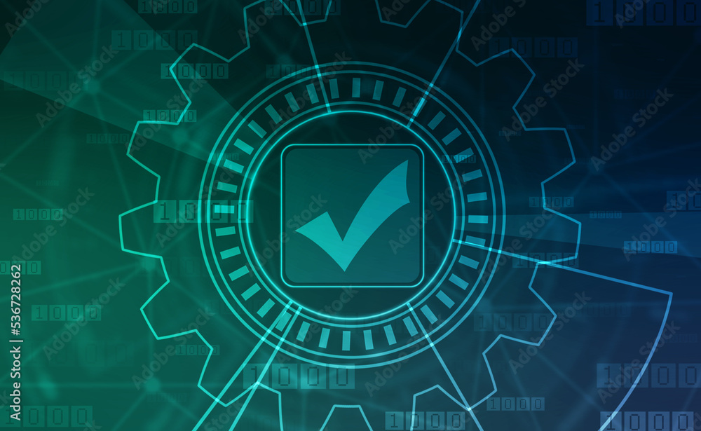 Check mark symbol in digital background, Technology abstract background ...