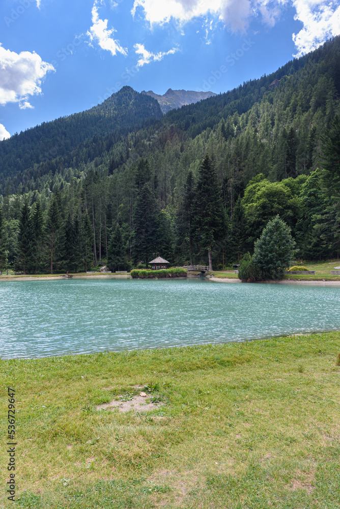 Gressoney-Saint-Jean, View of the Lake and the Gover Park. Vertical ...
