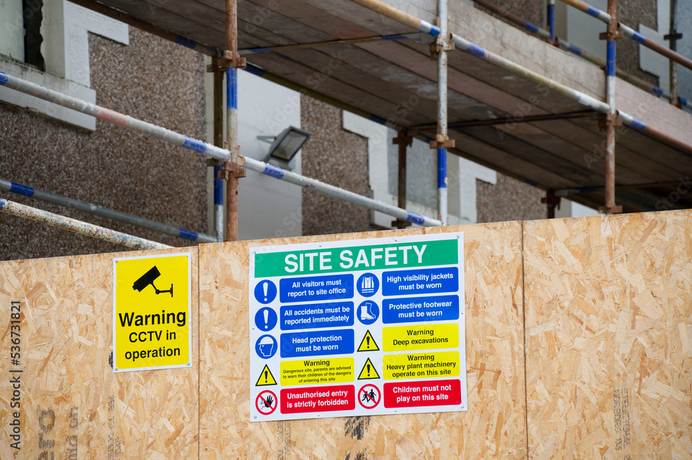 Construction site health and safety message rules sign board signage on ...
