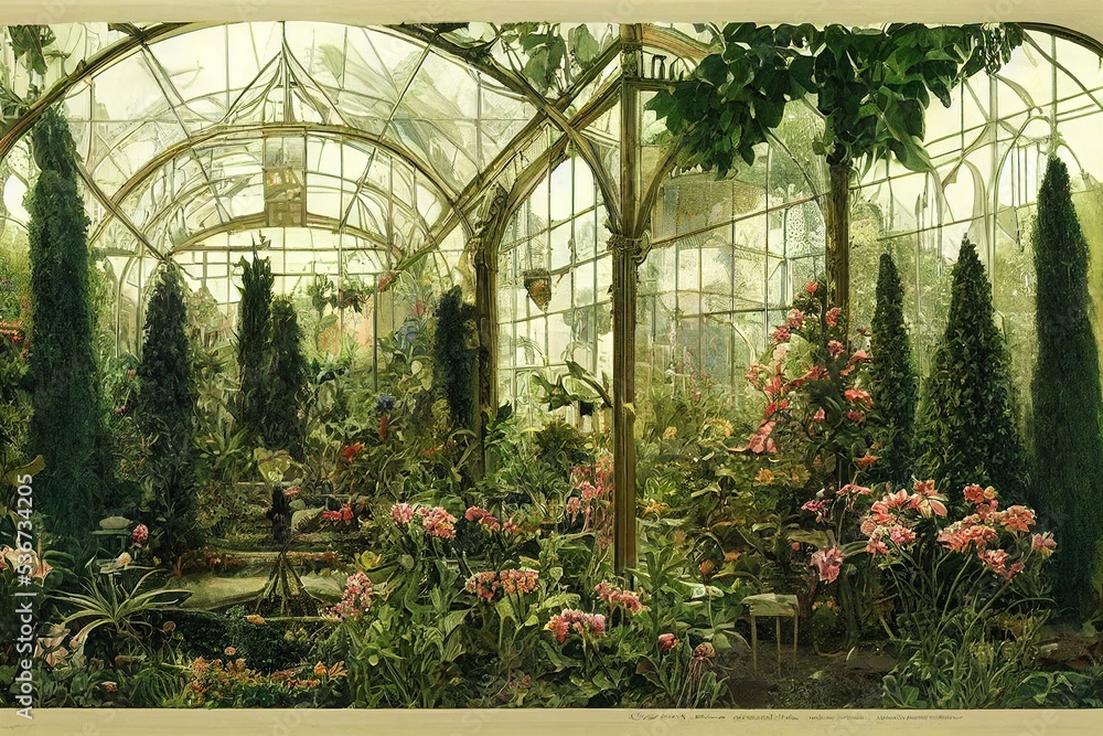 Victorian style botanical garden with flowers design Stock Illustration ...