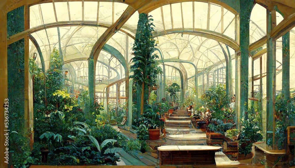 Victorian style botanical garden hallway interior design Stock ...