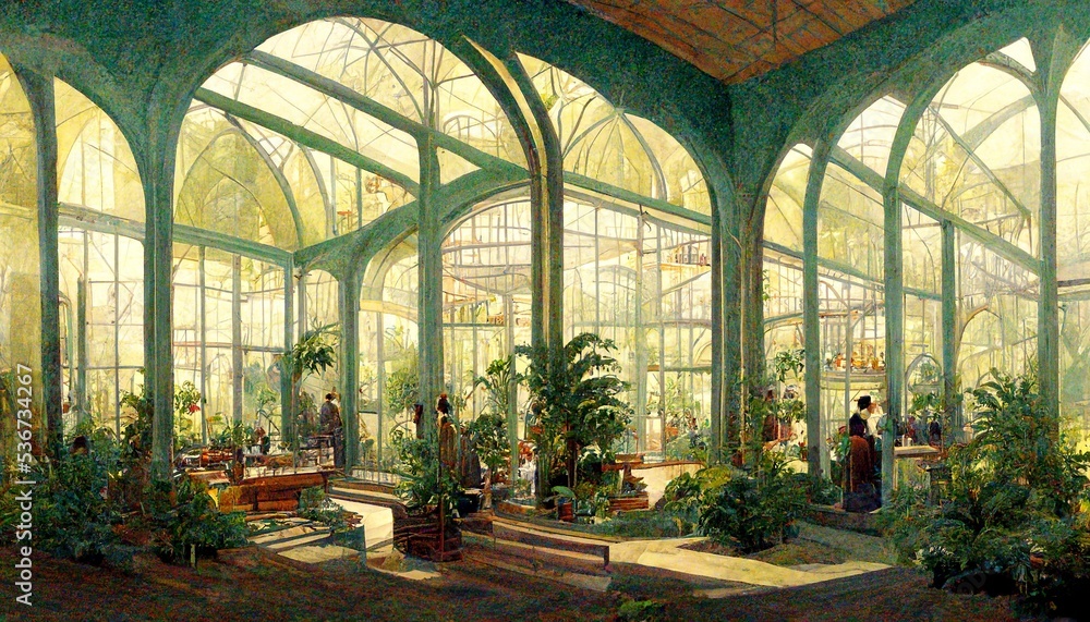 Victorian style botanical garden design interior with great halls Stock ...