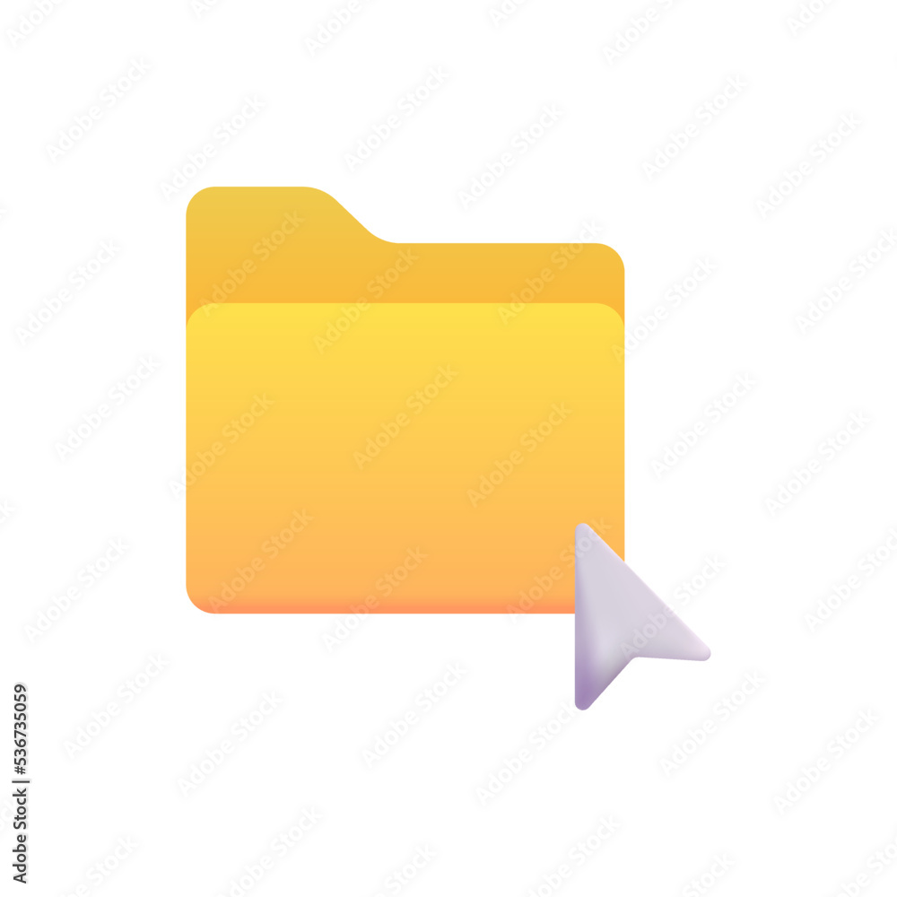 3d computer folder with arrow. Yellow portfolio document icon ...